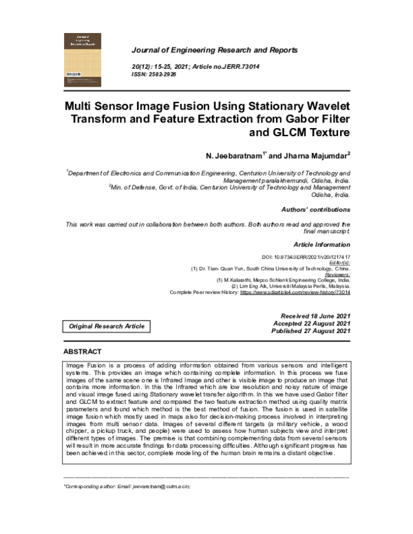 (PDF) Multi Sensor Image Fusion Using Stationary Wavelet Transform and Feature Extraction from ...