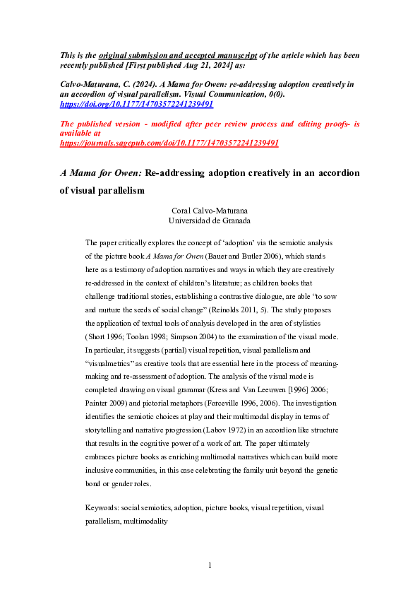 (PDF) A Mama for Owen: Re-addressing adoption creatively in an ...