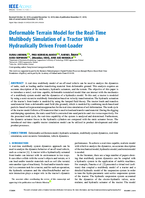 (PDF) Deformable Terrain Model for the Real-Time Multibody Simulation of a Tractor With a ...