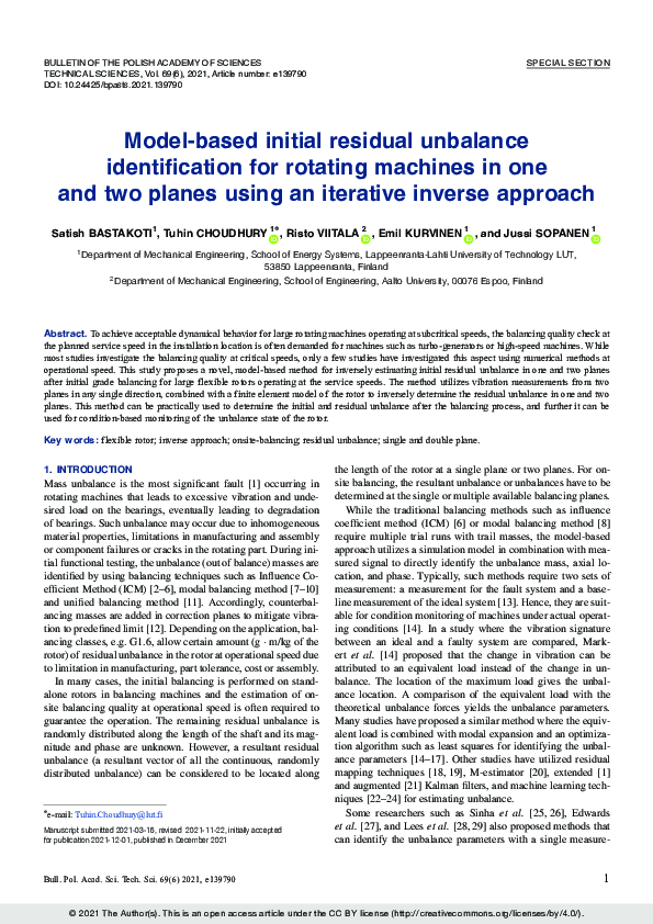 (PDF) Model-based initial residual unbalance identification for rotating machines in one and two ...