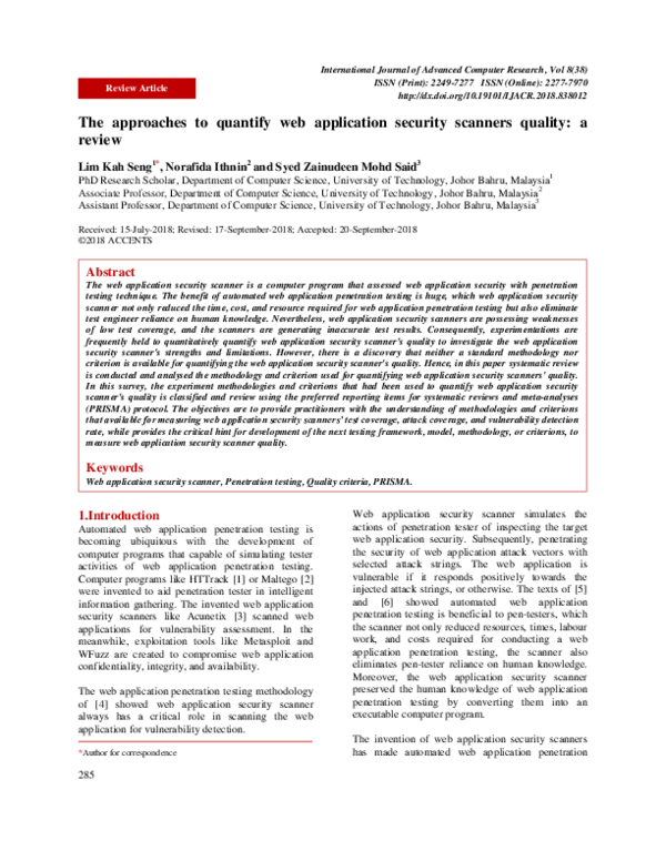 (PDF) The approaches to quantify web application security scanners quality: a review