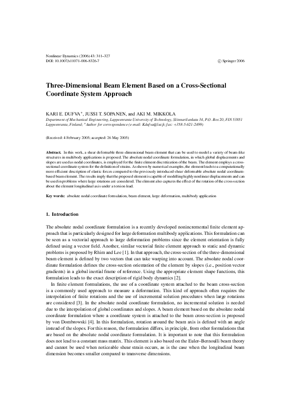 (PDF) Three-Dimensional Beam Element Based on a Cross-Sectional ...