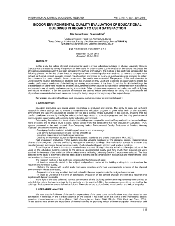 (PDF) INDOOR ENVIRONMENTAL QUALITY EVALUATION OF EDUCATIONAL BUILDINGS ...