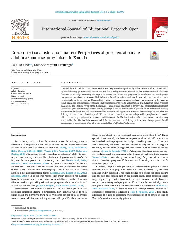 (PDF) Does correctional education matter? Perspectives of prisoners at ...