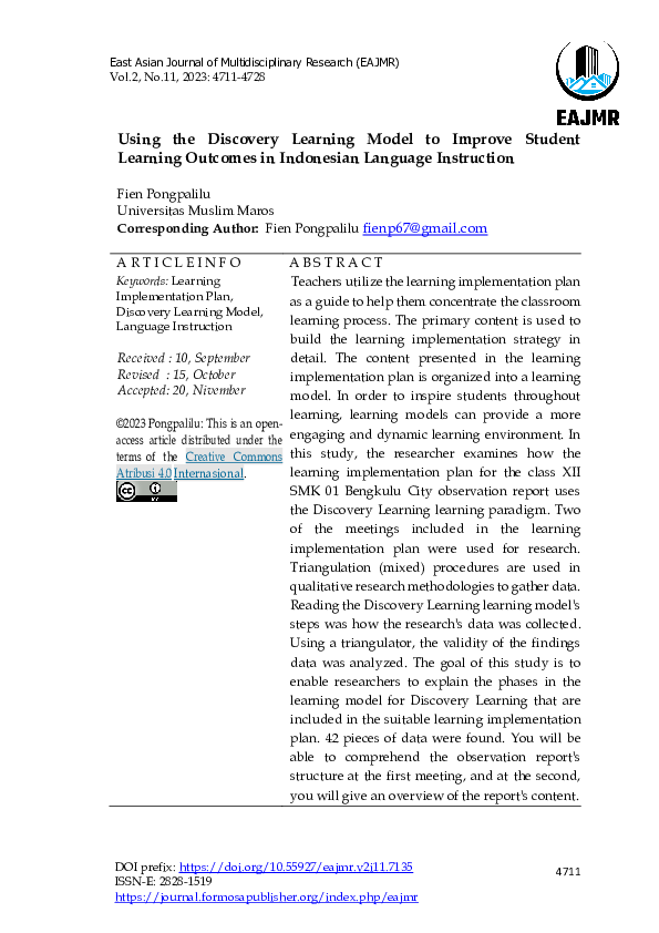 (PDF) Using the Discovery Learning Model to Improve Student Learning Outcomes in Indonesian ...