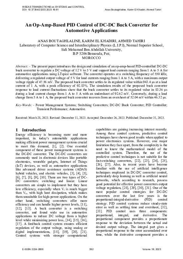 (PDF) An Op-Amp-Based PID Control of DC-DC Buck Converter for Automotive Applications