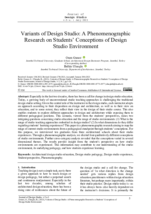 (PDF) Variants of Design Studio: A Phenomenographic Research on ...