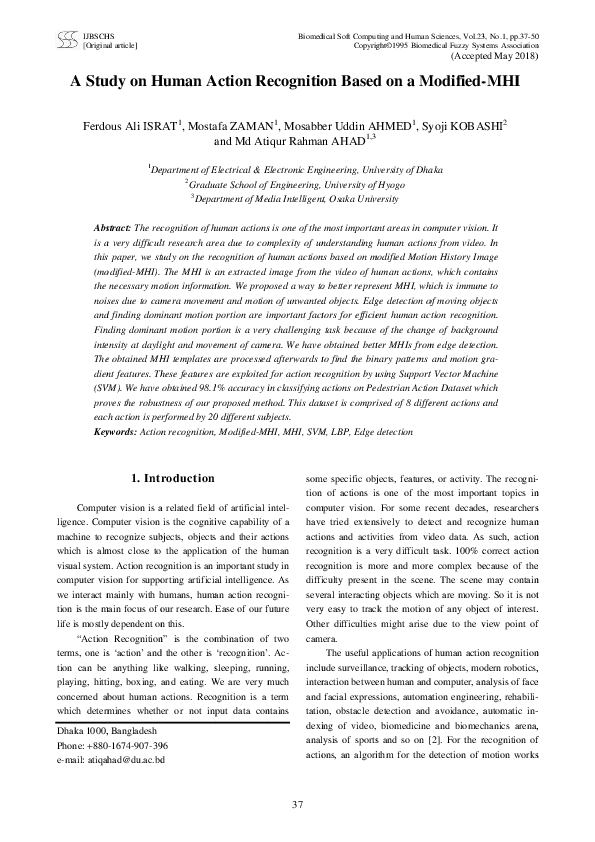 (PDF) A Study on Human Action Recognition Based on a Modified-MHI
