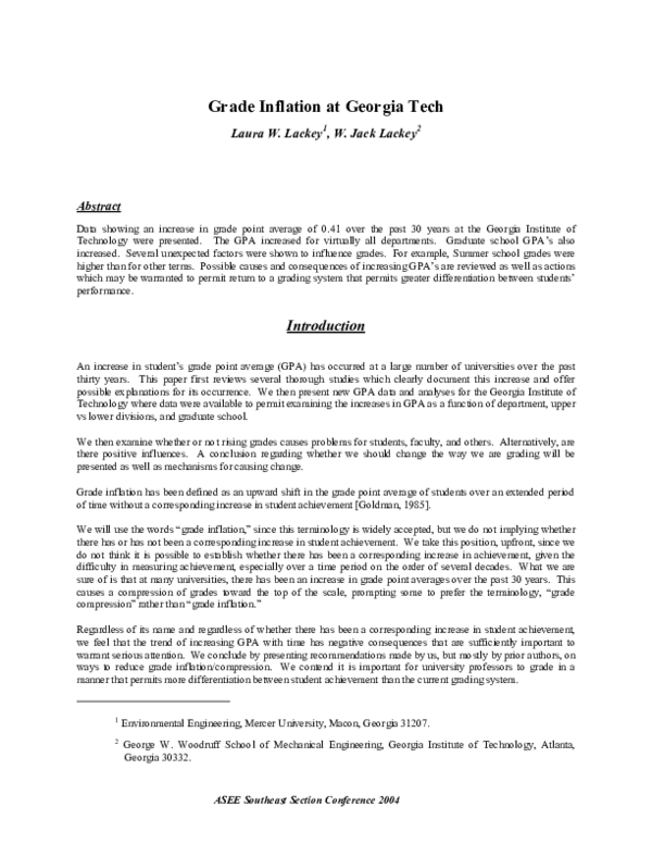 (PDF) Grade Inflation at Georgia Tech | Laura Lackey - Academia.edu