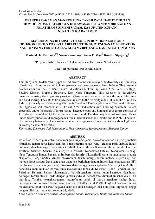 (PDF) Keanekaragaman Makrofauna Tanah Pada Habitat Hutan Homogen Dan ...