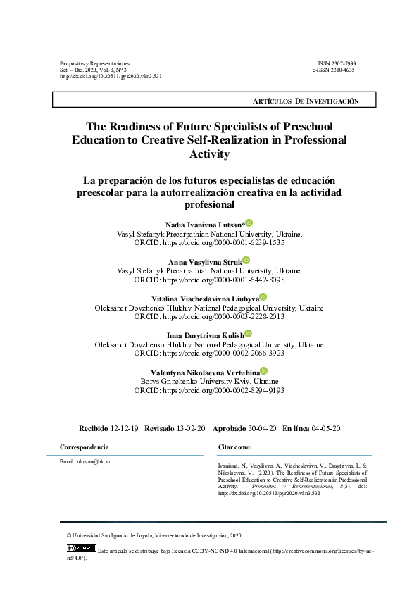 (PDF) The Readiness of Future Specialists of Preschool Education to ...