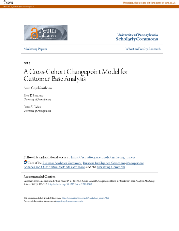 (PDF) A Cross-Cohort Changepoint Model for Customer-Base Analysis