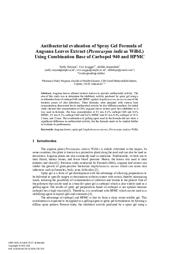 (PDF) Antibacterial evaluation of Spray Gel Formula of Angsana Leaf ...