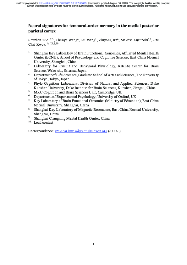Neural signatures for temporal-order memory in the medial posterior parietal cortex