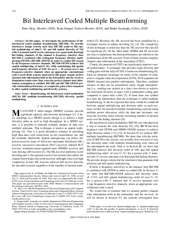 (PDF) Bit Interleaved Coded Multiple Beamforming