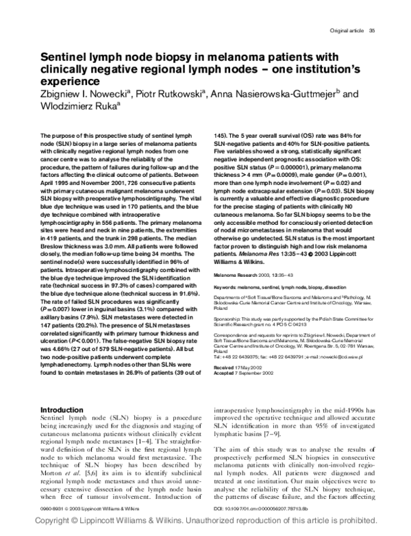 (PDF) Sentinel lymph node biopsy in melanoma patients: the medical ...
