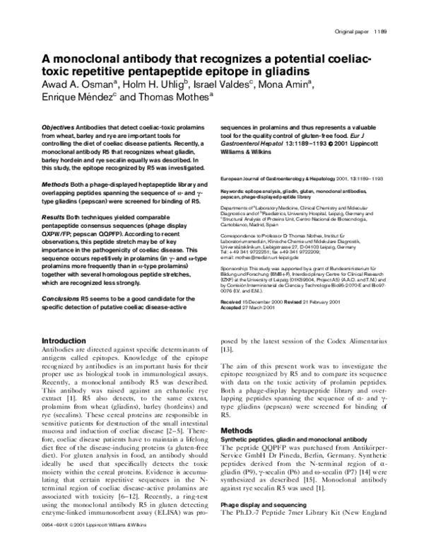 (PDF) A monoclonal antibody that recognizes a potential coeliac-toxic ...