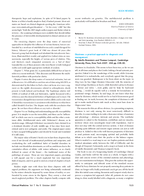 (PDF) Dizziness: a practical approach to diagnosis and management