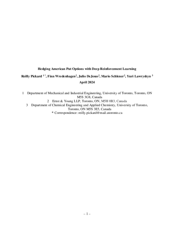 Pdf Hedging American Put Options With Deep Reinforcement Learning