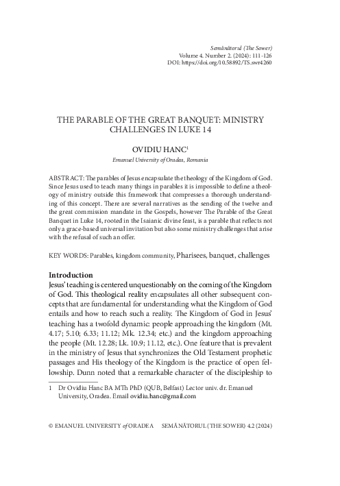 (PDF) The Parable of the Great Banquet: Ministry Challenges in Luke 14