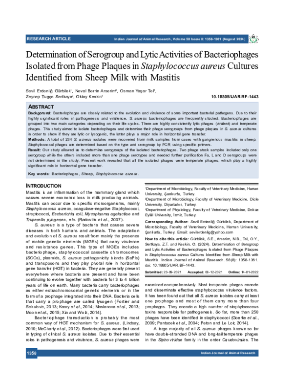 (PDF) Determination of Serogroup and Lytic Activities of Bacteriophages Isolated from Phage ...