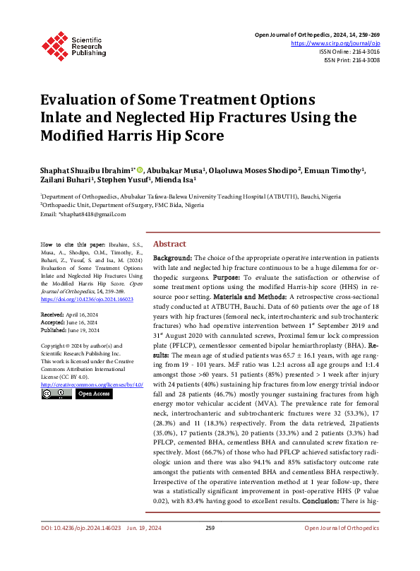 (PDF) Evaluation of Some Treatment Options Inlate and Neglected Hip ...