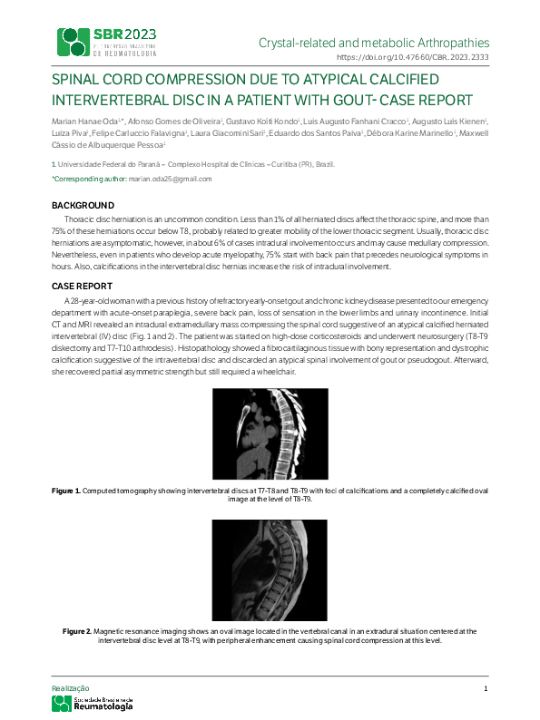 (PDF) Spinal Cord Compression Due to Atypical Calcified Intervertebral ...