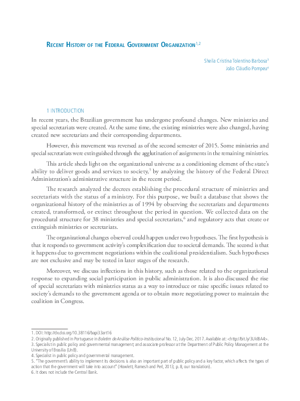 (PDF) Recent history of the federal government organization