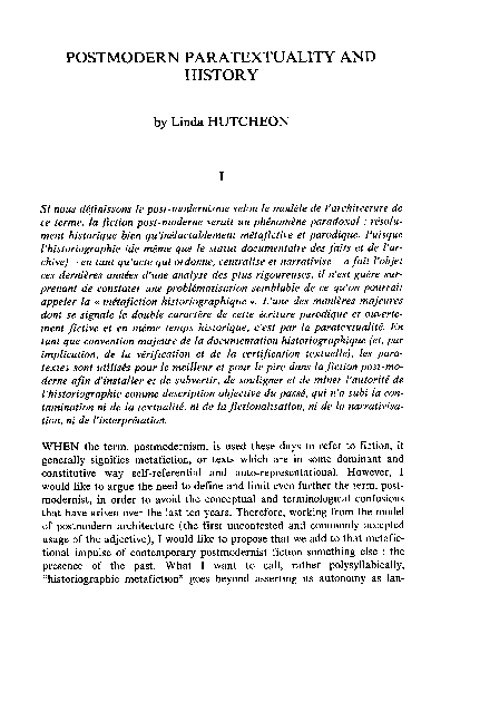 (PDF) Postmodern Paratextuality and History