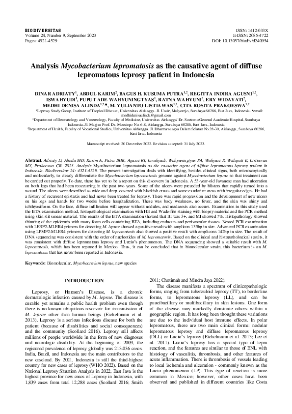 (PDF) Analysis Mycobacterium lepromatosis as the causative agent of diffuse lepromatous leprosy ...