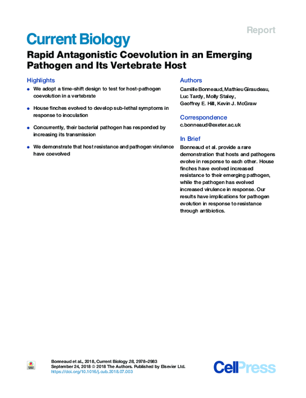 (PDF) Rapid Antagonistic Coevolution in an Emerging Pathogen and Its Vertebrate Host