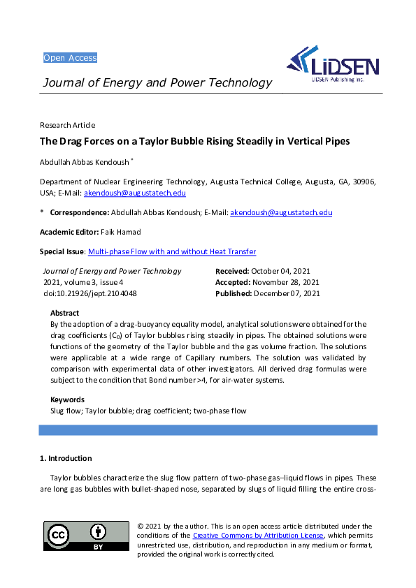 (PDF) The Drag Forces on a Taylor Bubble Rising Steadily in Vertical ...