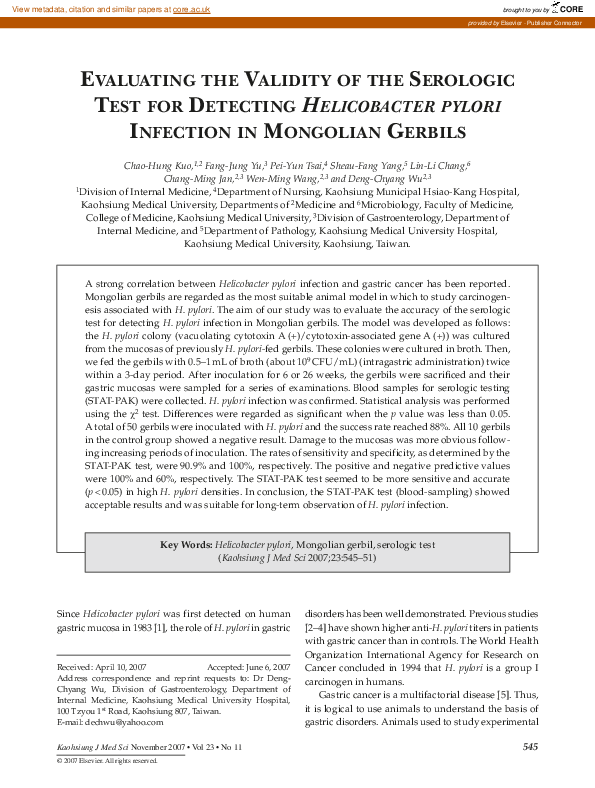 (PDF) Evaluating the Validity of the Serologic Test for Detecting ...