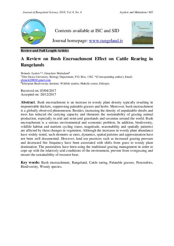 (PDF) A Review on Bush Encroachment Effect on Cattle Rearing in Rangelands
