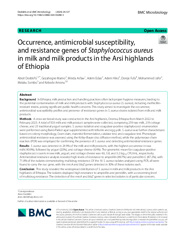 (PDF) Occurrence, antimicrobial susceptibility, and resistance genes of Staphylococcus aureus in ...
