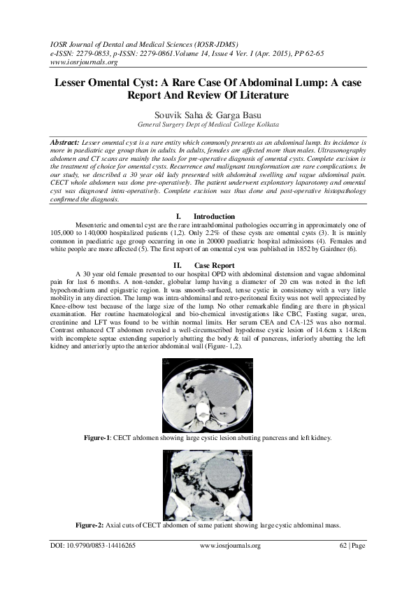 (PDF) Lesser Omental Cyst: A Rare Case Of Abdominal Lump: A case Report ...
