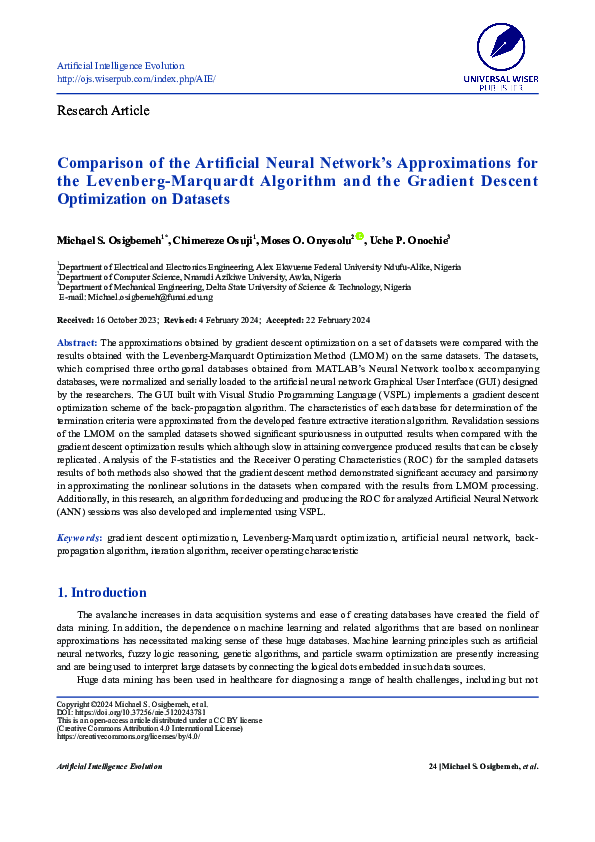 (PDF) Comparison of the Artificial Neural Network's Approximations for the Levenberg-Marquardt ...