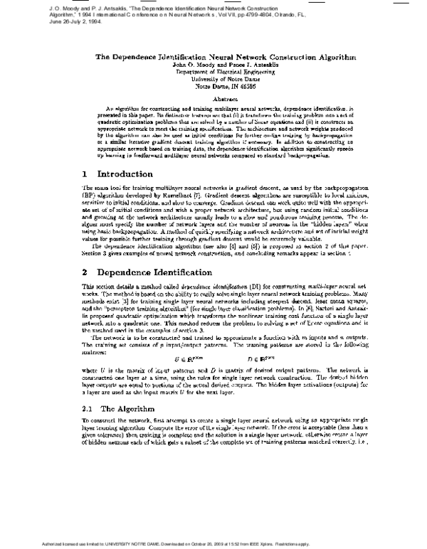 (PDF) The dependence identification neural network construction algorithm (PDF) The dependence identification neural network construction algorithm