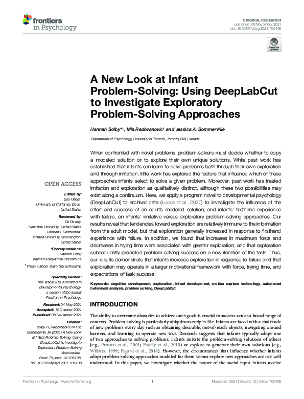 (PDF) A New Look at Infant Problem-Solving: Using DeepLabCut to ...