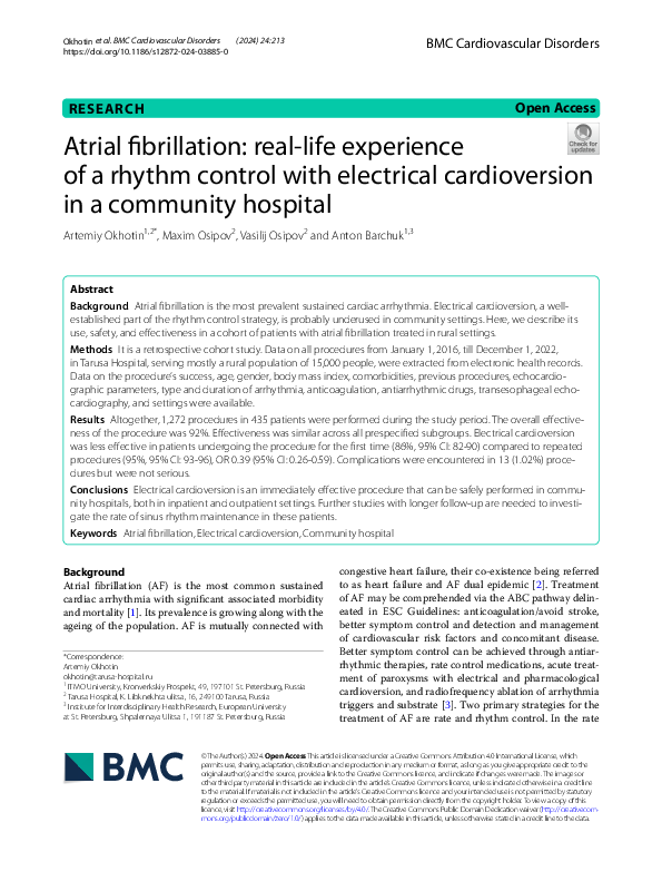 (PDF) Atrial fibrillation: real-life experience of a rhythm control with electrical ...