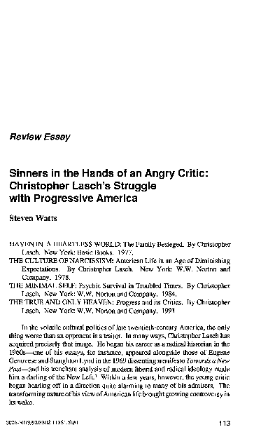 (PDF) Sinners in the Hands of an Angry Critic: Christopher Lasch's ...