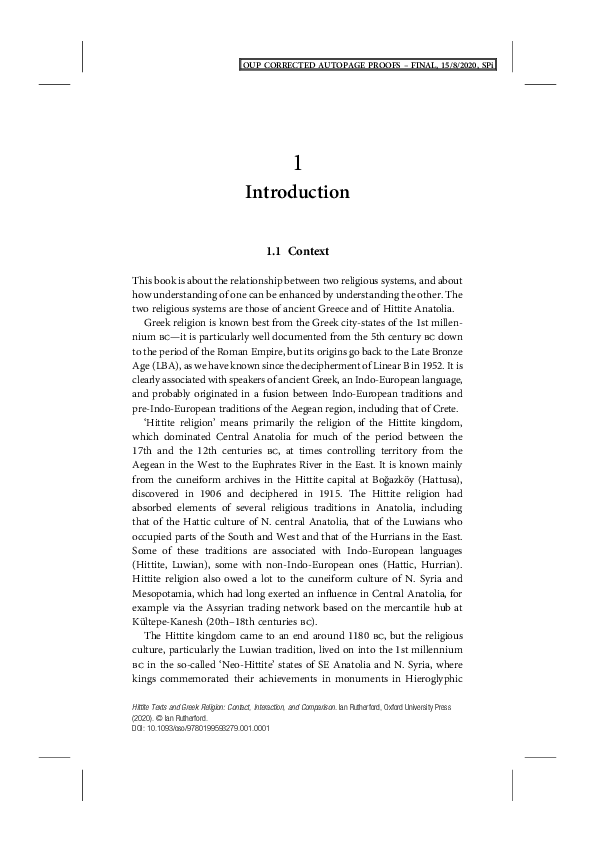 (PDF) Hittite Texts and Greek Religion. Contact, Interaction, and ...