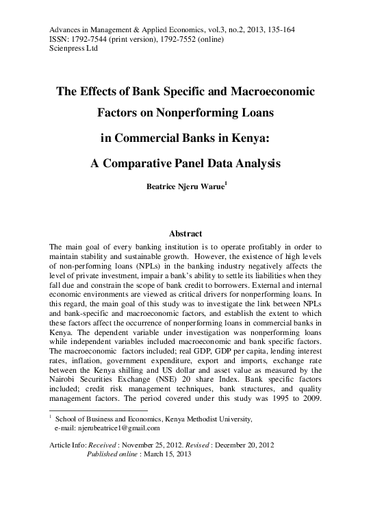 (PDF) The Effects of Bank Specific and Macroeconomic Factors on ...