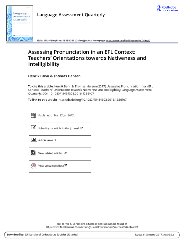 (PDF) Assessing Pronunciation in an EFL Context: Teachers’ Orientations ...