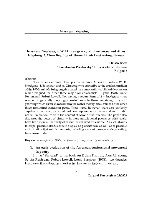 (PDF) Irony and Yearning in W. D. Snodgrass, John Berryman, and Allen ...