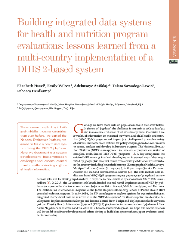 (PDF) Building integrated data systems for health and nutrition program ...