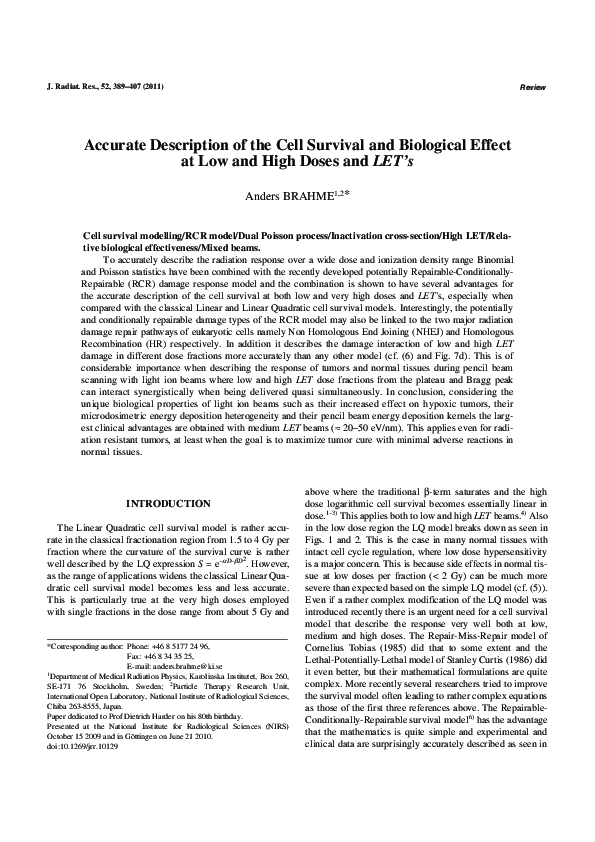 (PDF) Accurate Description of the Cell Survival and Biological Effect ...