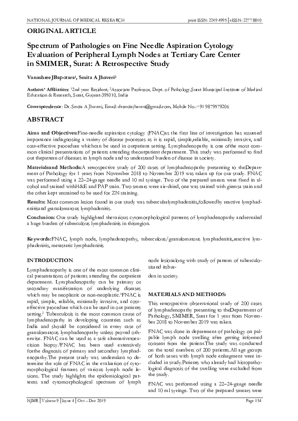 (PDF) Spectrum of Pathologies on Fine Needle Aspiration Cytology ...