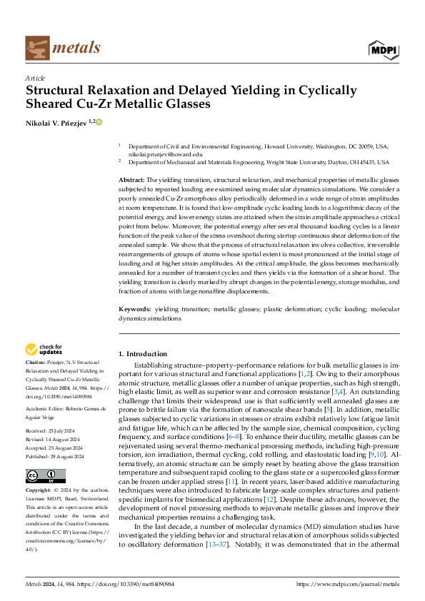 (PDF) Structural Relaxation and Delayed Yielding in Cyclically Sheared ...