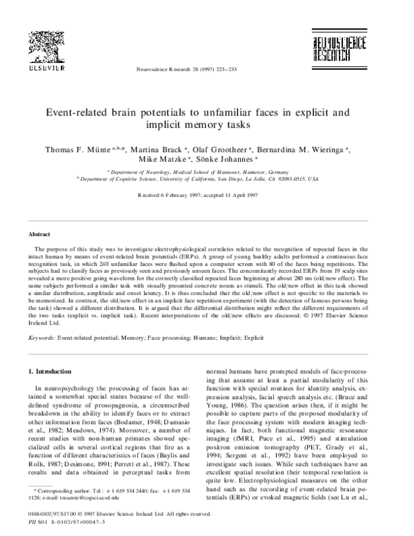 (PDF) Event-related brain potentials to unfamiliar faces in explicit and implicit memory tasks ...
